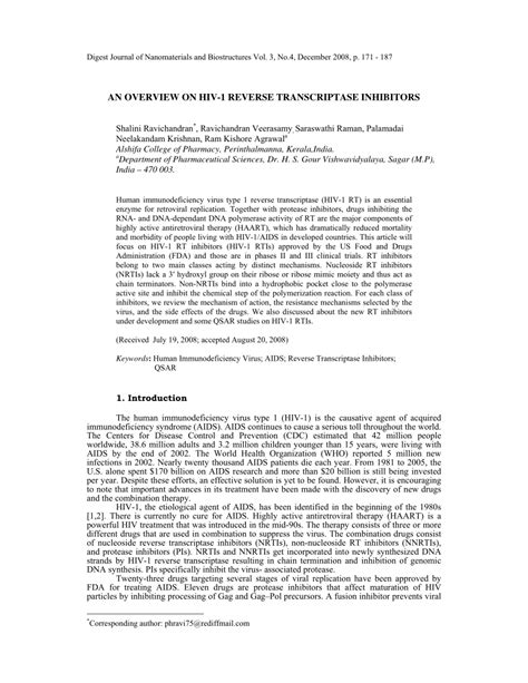 Pdf An Overview On Hiv 1 Reverse Transcriptase Inhibitors