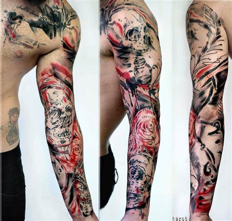 Trash Polka Inspired Skull Sleeve Tattoo