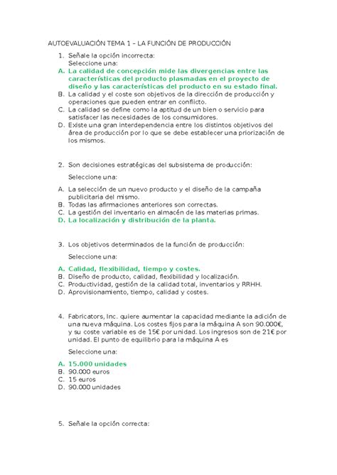 Autoevaluación TEMA 1 AUTOEVALUACIÓN TEMA 1 LA FUNCIÓN DE