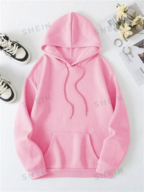 Shein Ezwear Womens Hooded Sweatshirt With Letter Print And Drawstring