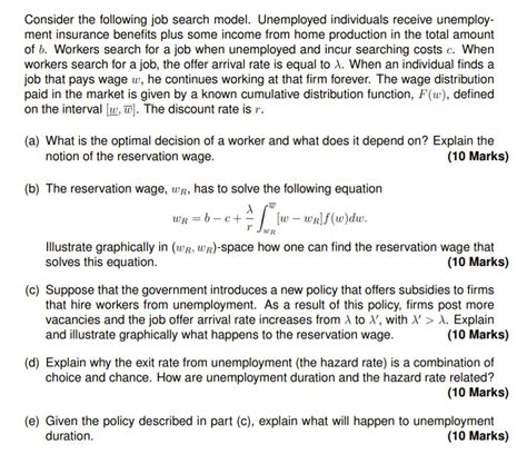 Solved Consider The Following Job Search Model Unemployed