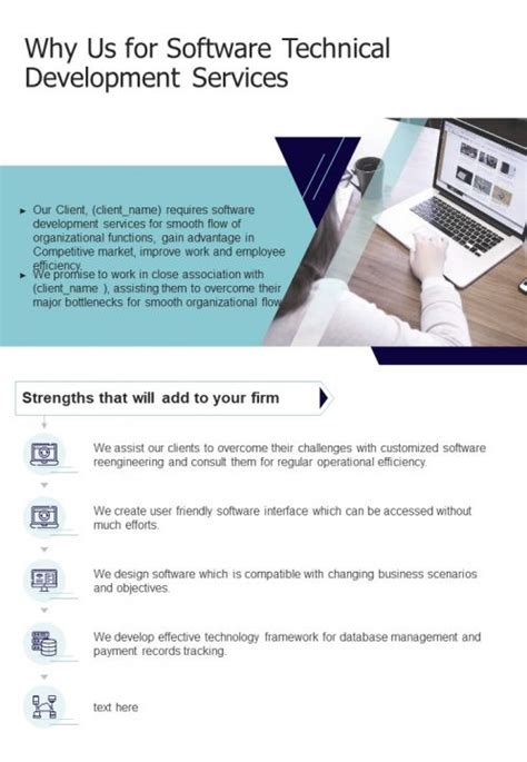 Why Us For Software Technical Development Services One Pager Sample