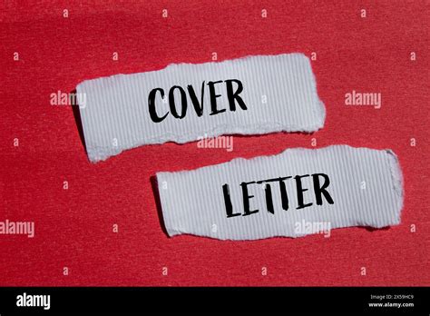Cover Letter Words Written On Ripped White Paper Pieces With Red
