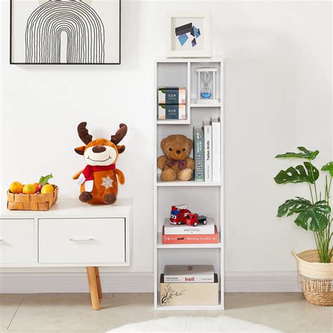 Vecelo 4 Tier Bookcase Modern Storage Cabinet With Height Difference