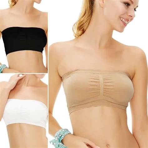 Women Solid Plain Strapless Bra Bandeau Tube Top Ladies Removable Pad