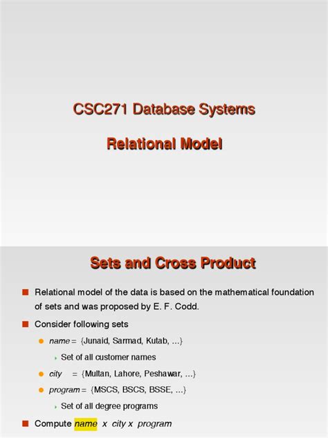 csc271 database systems relational model pdf relational model