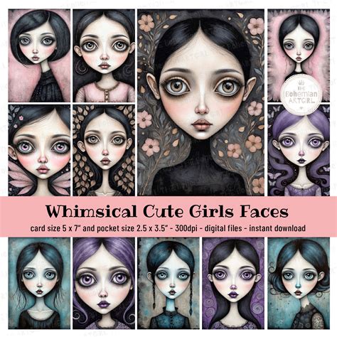 Whimsical Cute Girls Faces Mixed Media Art Journaling Junk Journal