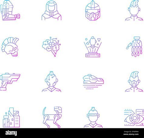 Cyberpunk Gradient Linear Vector Icons Set Stock Vector Image And Art Alamy