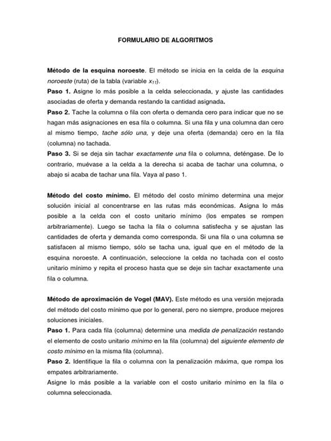Formulario De Algoritmos Pdf Matriz Matemáticas Algoritmos