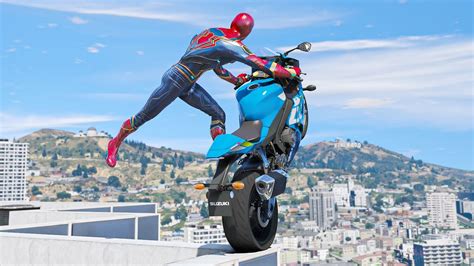 GTA 5 Iron Spiderman Motorcycle Stunts Fails Ragdolls Ep17 Euphoria