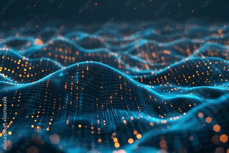 Cyber Tech Background Abstract 3d Digital Waveforms With Glowing Points