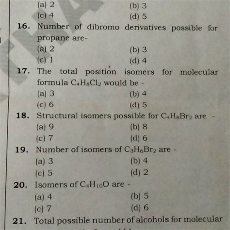 The Total Position Isomers For Molecular Formula C4 H8 Cl2 Would Be