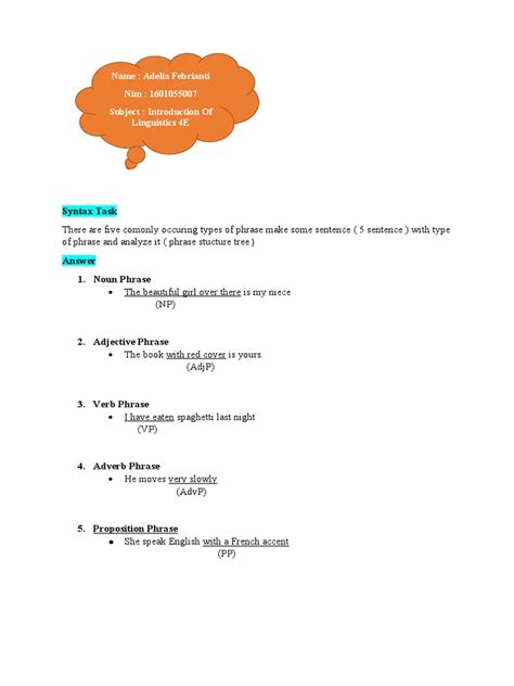 Assignment Introduction To Linguistics Syntax Pdf
