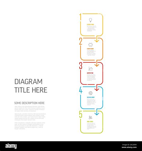 Vertical Simple Five Steps Infographic Schema Template Made From Thick Frame Rounded Squares