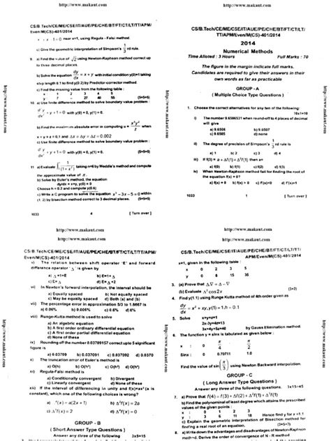 Btech Cse 4 Sem Numerical Methods 2014 Pdf