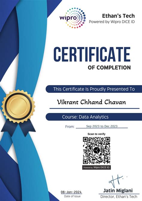 Completed Data Analytics Certificate With Ethans Tech Vikrant Chavan