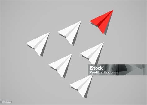 하얀 비행기 중 지도자로 붉은 종이 비행기 리더십 팀워크 동기 부여 개념입니다 개념에 대한 스톡 벡터 아트 및 기타 이미지