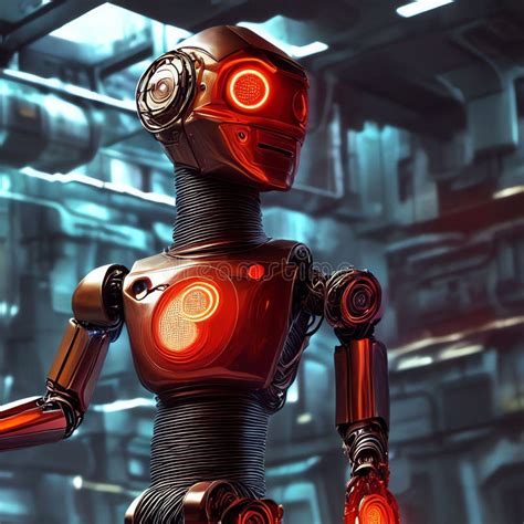 Ai Generated Illustration Of A Robot With Red Lights Stock