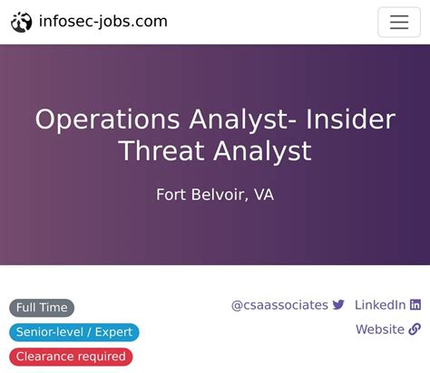 Hiring Operations Analyst Insider Threat Analyst In Fort Belvoir Va