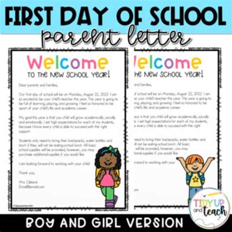 First Day Of School Letter By Tidy Up And Teach Tpt