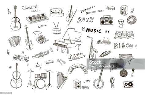 Musical Classic Instruments Illustrations Set向量圖形及更多小提琴圖片 小提琴 爵士樂