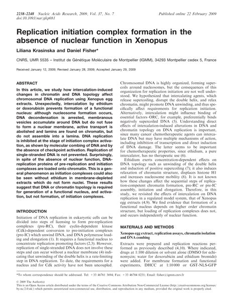 Pdf Replication Initiation Complex Formation In The Absence Of