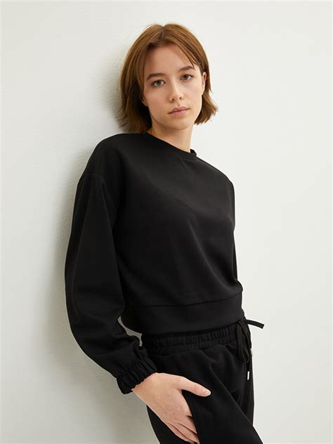 SİYAH Bisiklet Yaka Düz Uzun Kollu Kadın Sweatshirt S2BM45Z8 CVL LCW