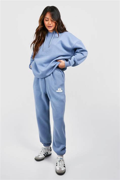 Ath Leisure Puff Print Slogan Hooded Tracksuit Boohoo Uk