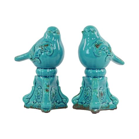 Pacifying Ceramic Bird Figurines Blue Assortment Of 2 Overstock