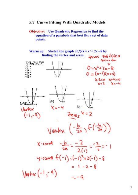 5 7 Curve Fitting With Quadratic Models Objective