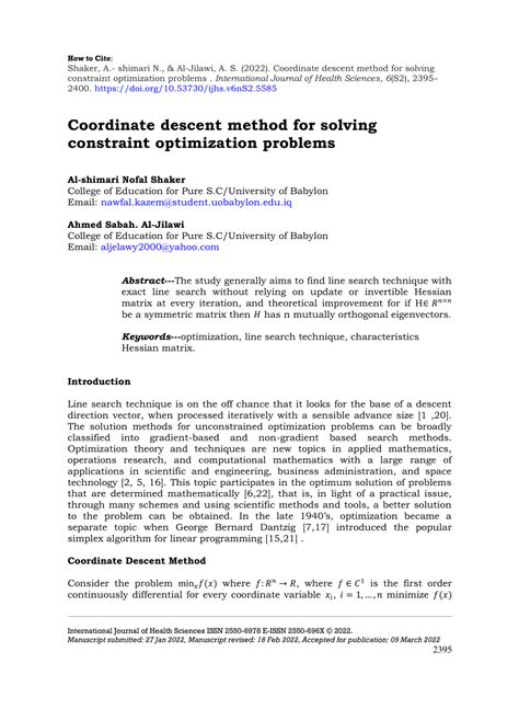 Pdf Coordinate Descent Method For Solving Constraint Optimization