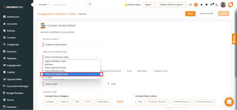 anniversary date handling in custom automation insuredmine crm
