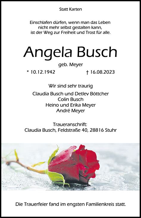 Traueranzeigen Von Angela Busch Trauer Gedenken