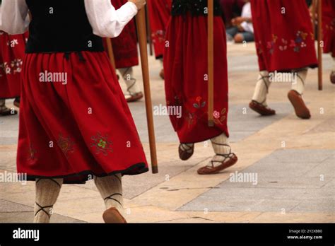 The Dancers Performing Basque Folk Dance In An Outdoor Festival In The