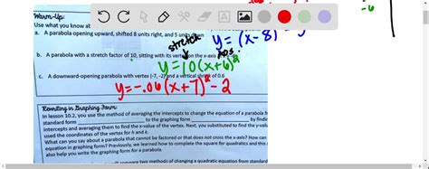 Solved Wanm Up Use What Vou Know About Parabolas To Write An Equation For Each Of The Parabola