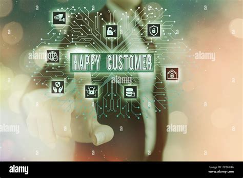 Writing Note Showing Happy Customer Business Concept For Highest Satisfaction Rate With The