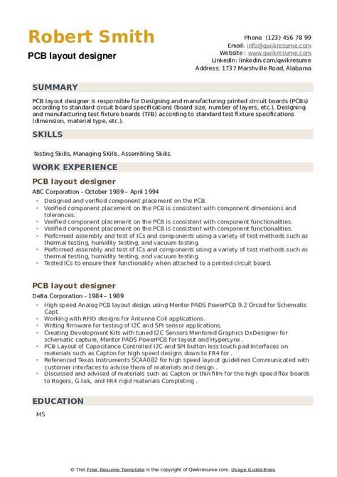 Printed Circuit Board Designer Resume Circuit Diagram