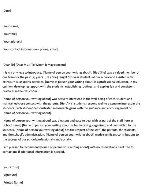 Letter Of Recommendation For Teacher Position Collection Letter Hot