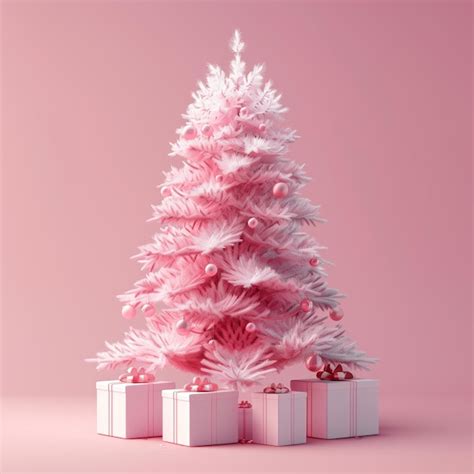 Generative Ai Illustrative Pink Christmas Tree With Presents Premium