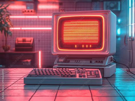Retro Computer Setup With Boxy Crt Monitor And Chunky Keyboard On