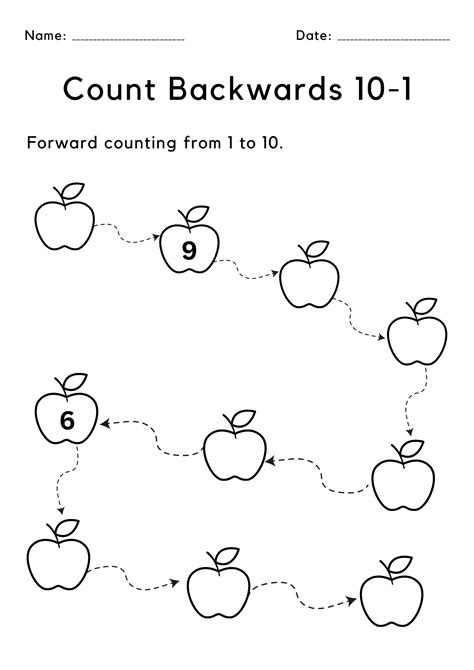 Math Worksheets Backward Counting 10 To 1 Teaching Resources