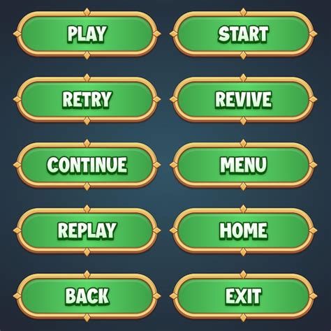 premium vector set of fantasy green button with editable text effect gui design to build games
