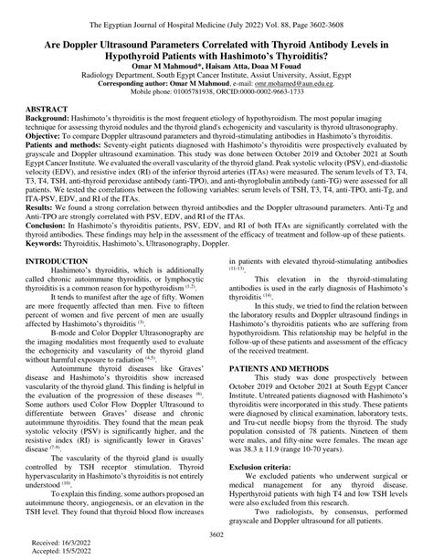 Pdf Are Doppler Ultrasound Parameters Correlated With Thyroid
