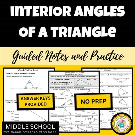 Interior Angles Triangle Sum Theorem Guided Notes And Practice Lesson