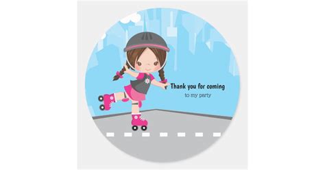 Roller Skate Girl Classic Round Sticker Zazzle