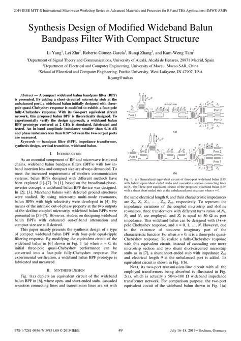 Pdf Synthesis Design Of Modified Wideband Balun Bandpass Filter With