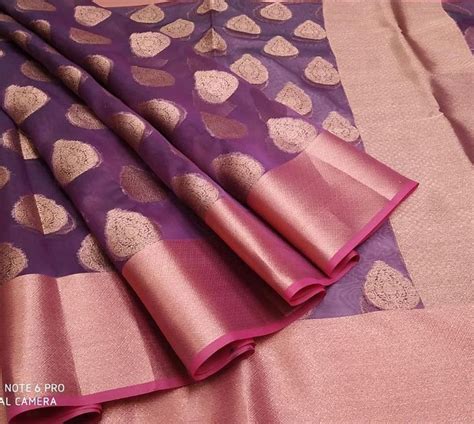 Purple And Pink Banaram Saree With Gold Dots