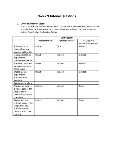 week 9 tutorial questions week 9 tutorial questions direct and
