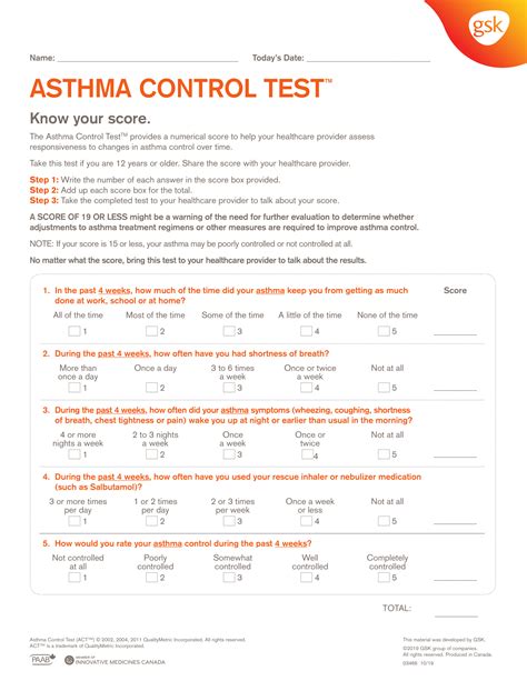 Printable Asthma Control Test