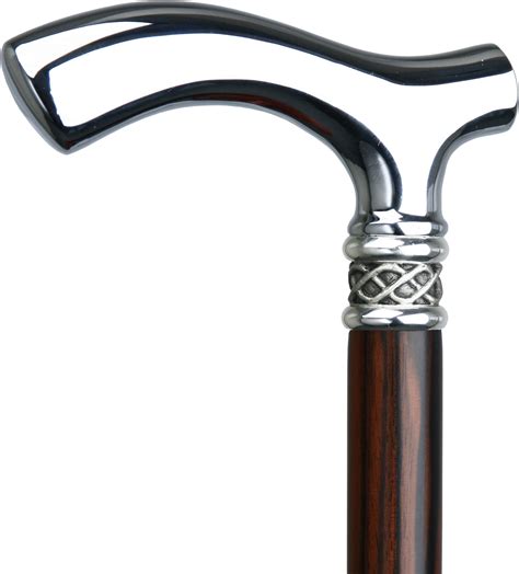 Ebony Slim Line Chrome Plated Fritz Walking Cane With Ebony Shaft And